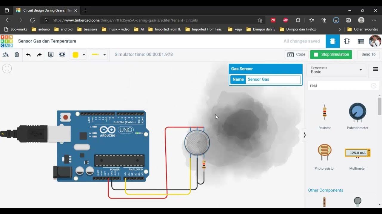 Arduino Gas Sensor Simulation with Tinkercad - YouTube
