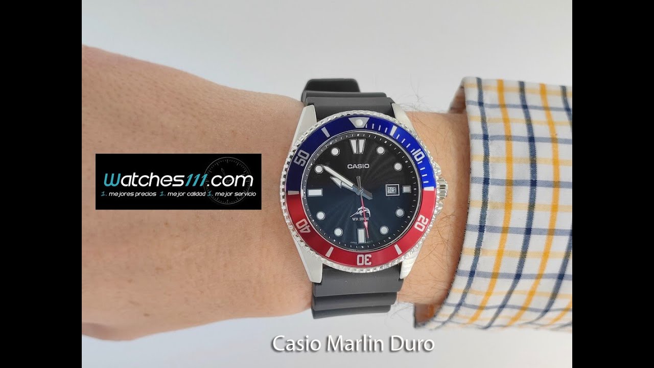 Reloj Hombre Buceo Casio MDV-106B-1A2 MARLIN DURO "pepsi" correa goma ...
