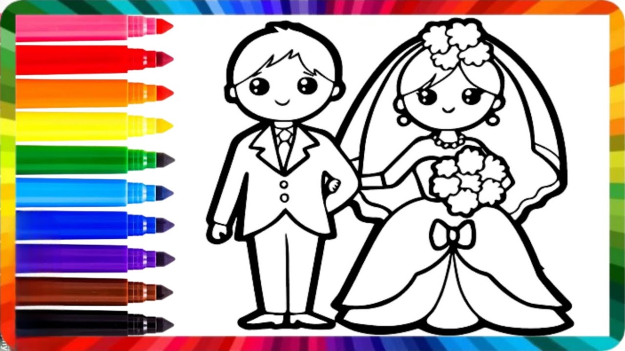 Draw and Color a Newly Married Couple:A Groom and a Bride 🤵👰Bride and ...