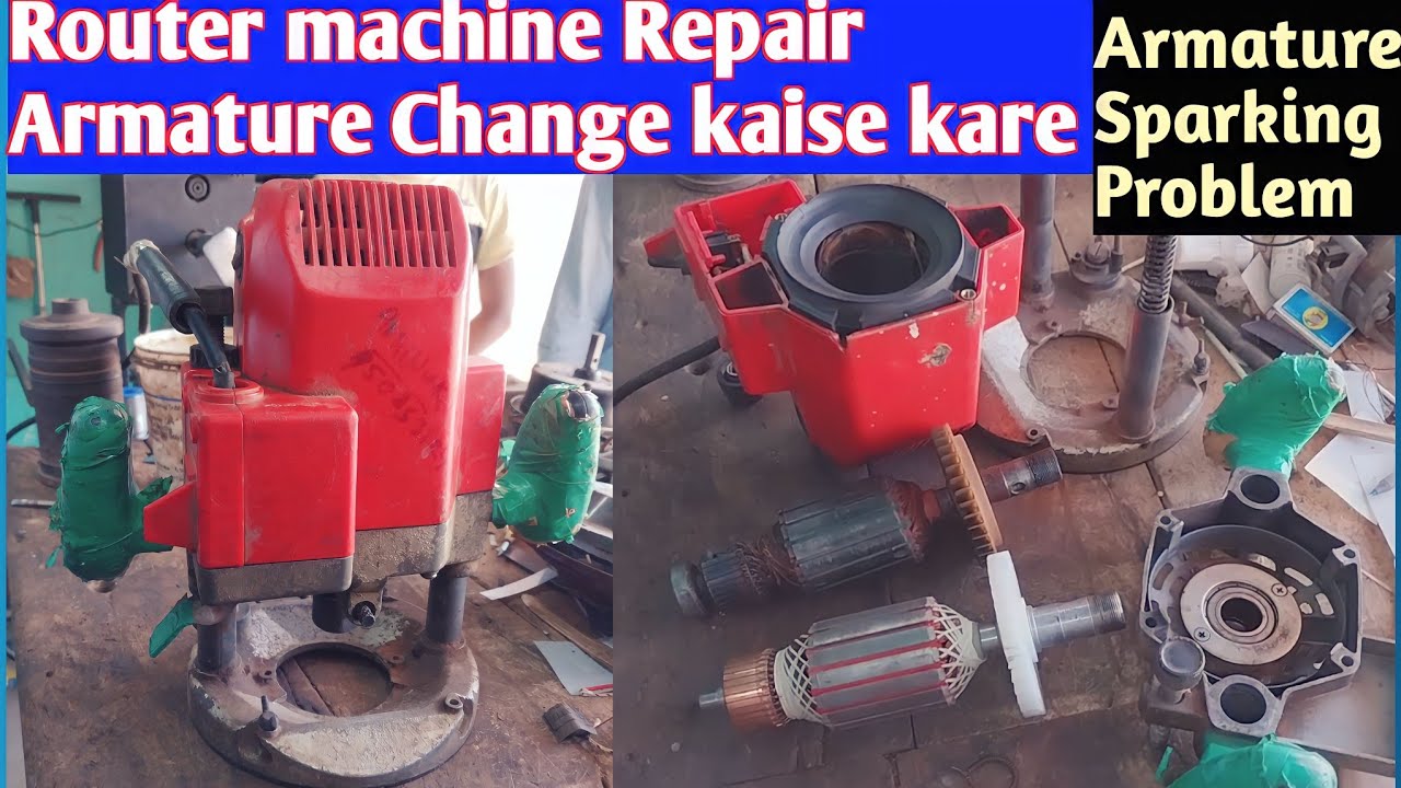 12 mm Router machine repair/ Armature Change Kaise kare / Sparking ...