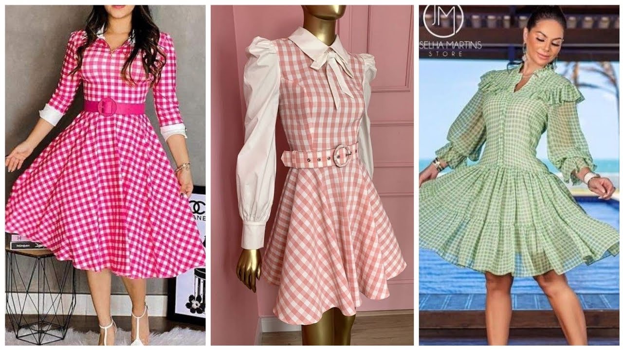 Most Beautiful check print midi dress designs || Short frock designs # ...