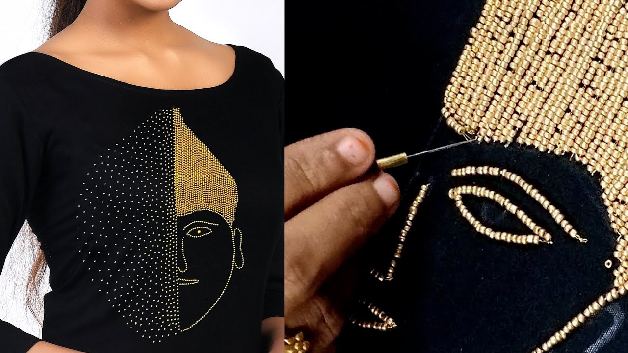 stunning aari embroidery on kurti | aari bead work for beginners | hand ...