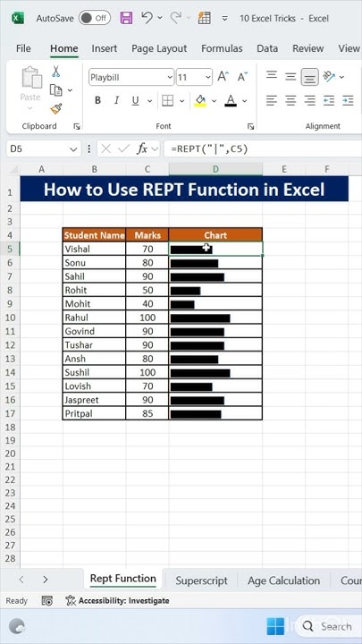 How to use REPT Function🔥 in Excel! #excel - YouTube