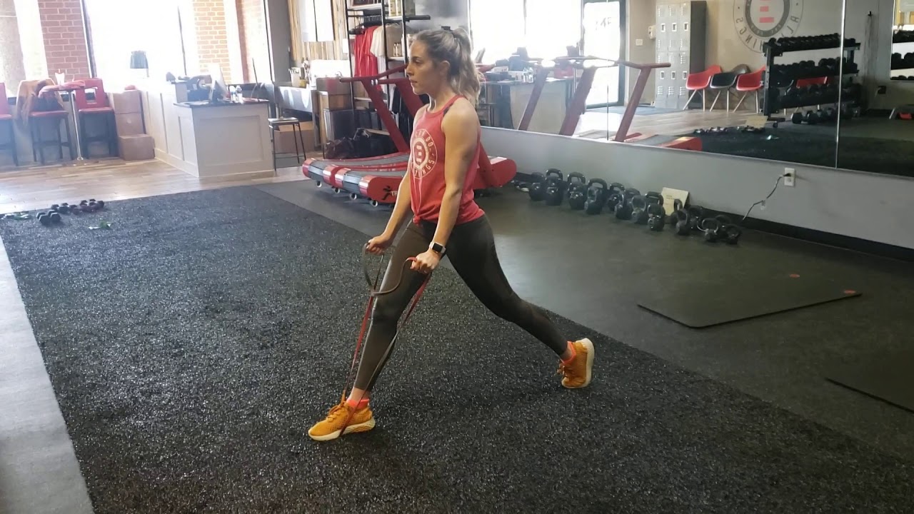 Banded Reverse Lunge with Front Raise - YouTube
