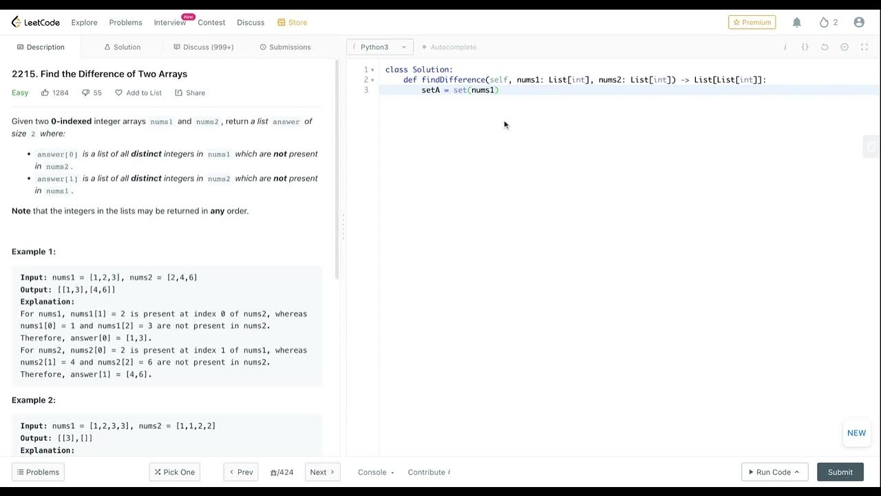 Leetcode May Daily Day 3 2215 Find The Difference Of Two Arrays Youtube