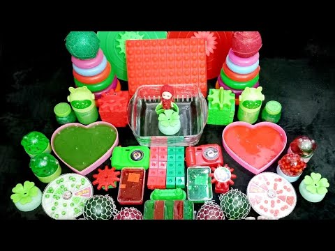 RED & GREEN 🍉 Slime Mixing | Mixing Random Things into Glossy Slime ...