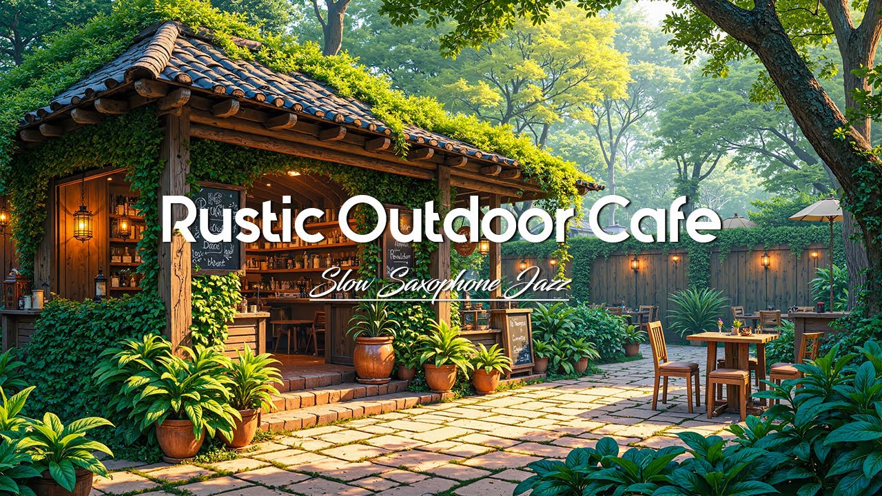 Rustic Outdoor Cafe & Slow Saxophone Jazz Music ☕ Smooth Jazz Piano for ...