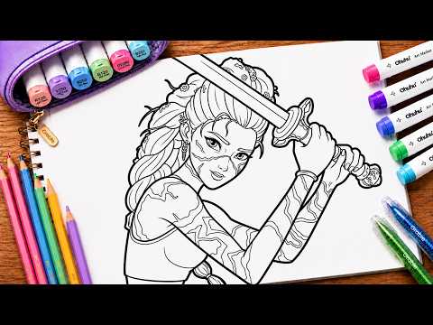 RUMI K-pop Demon Hunters Art Process | Marker & Glitter Pen Drawing Tutorial