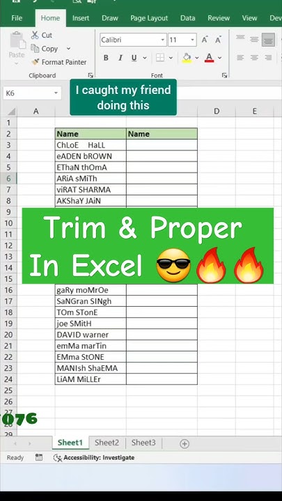 Trim & Proper In Excel 😎🔥🔥 #excel #asmr #computer #excelformula #tricks #exceltips #trending #yt ...
