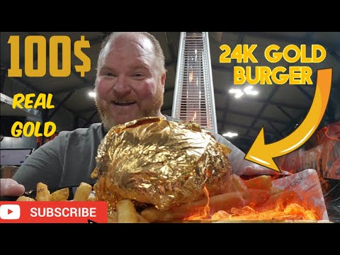 Eating a 100$💰 24K Gold Burger 🪙🍔 for my 1000th subscribers video. In ...