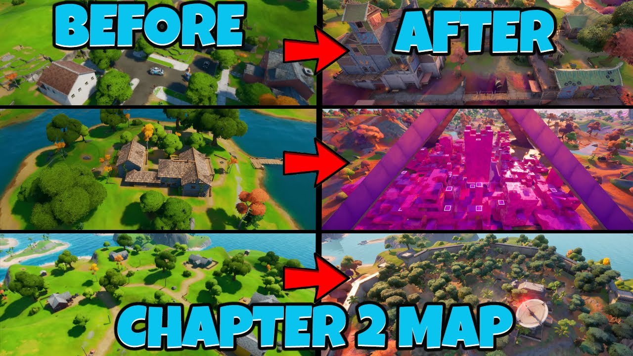 BEFORE AND AFTER MAPS CHANGES OF CHAPTER 2 FORTNITE - YouTube