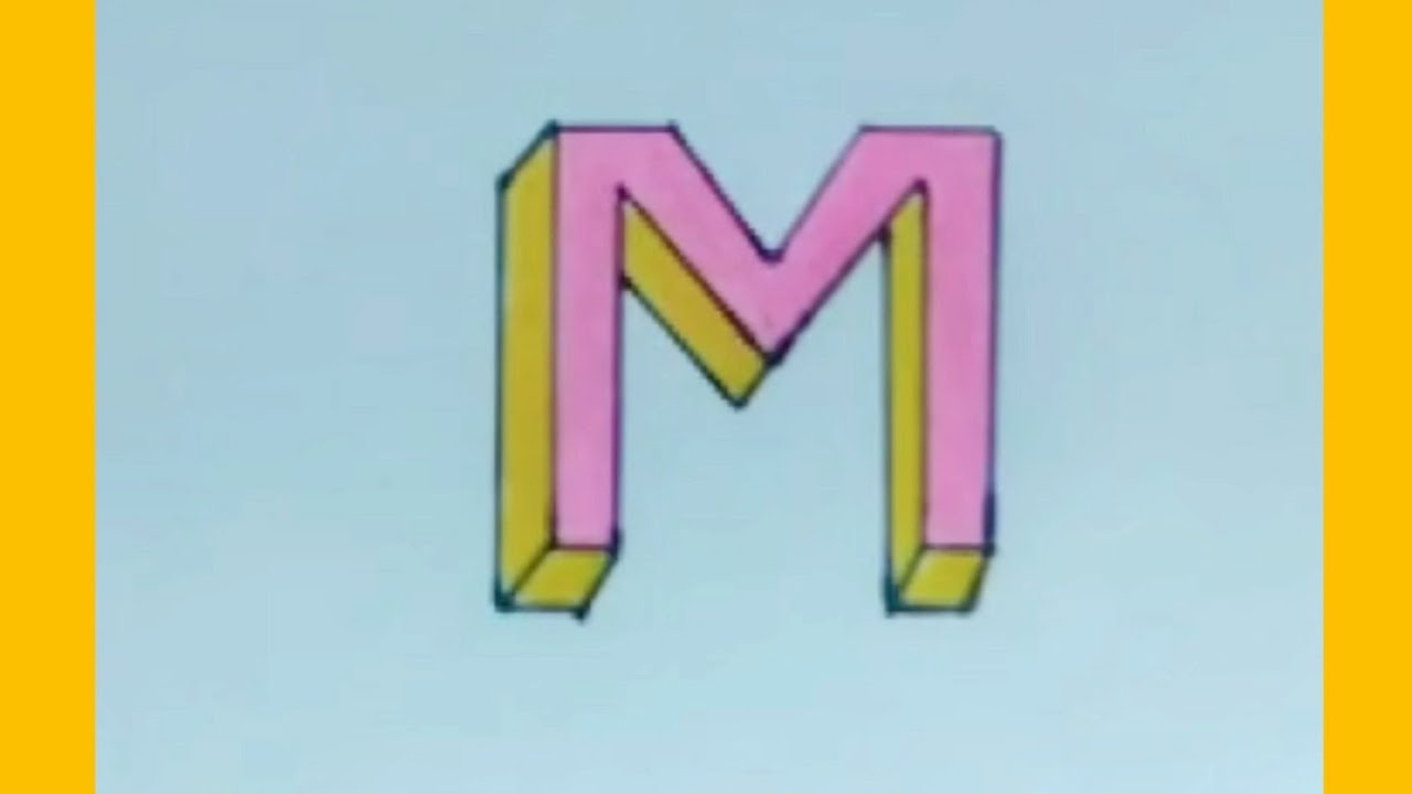 How to draw 3d M letter step by step||Line Art||sketching||easy drawing ...