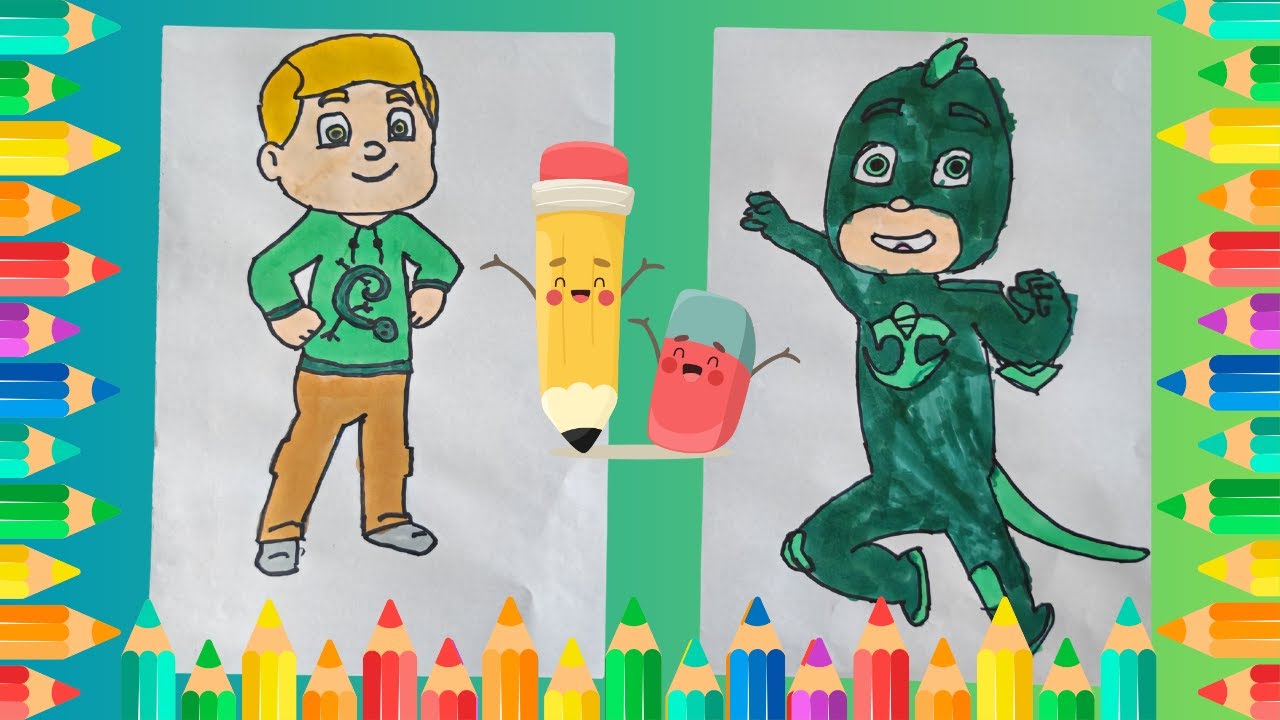 PJ MASKS - GREG - GEKKO - drawing and colouring - YouTube