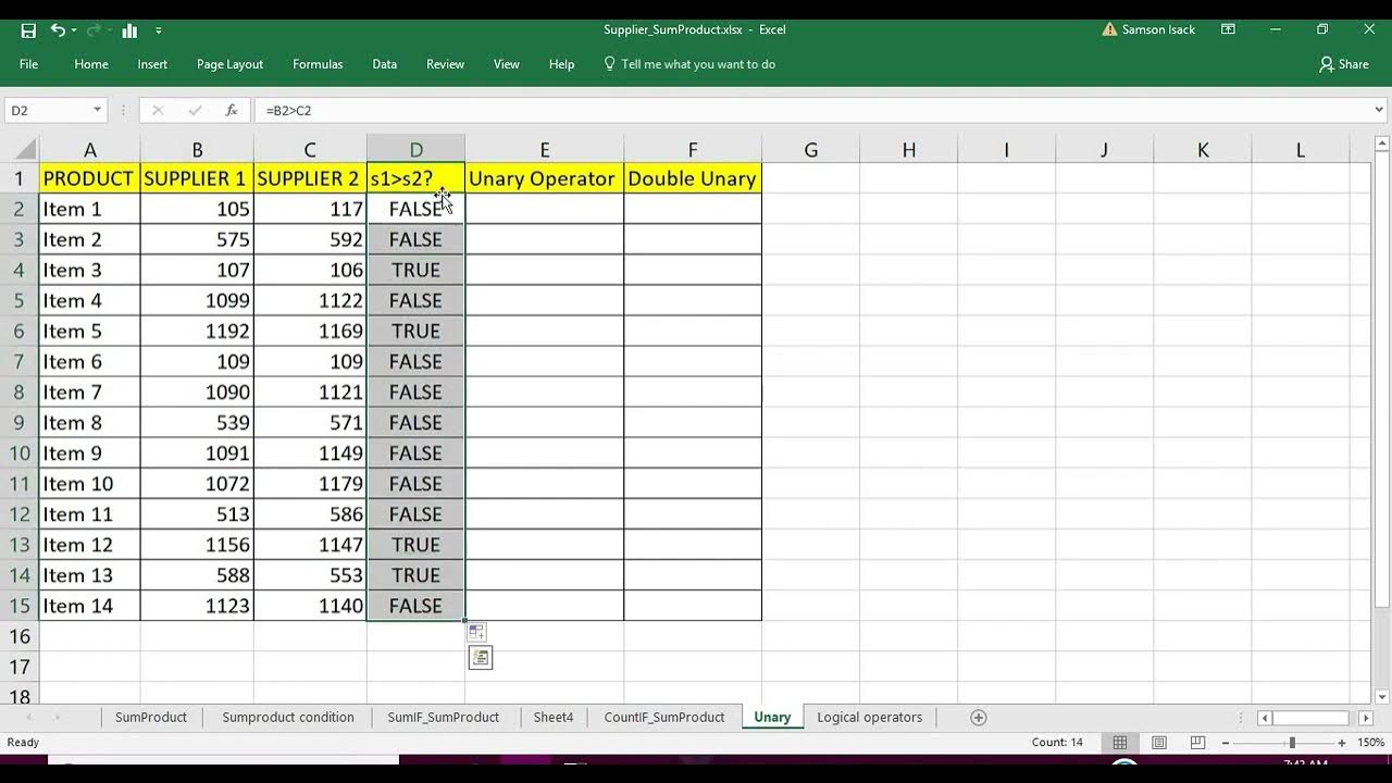 Excel: How to convert TRUE, FALSE into ONE, ZERO - How to use UNARY ...
