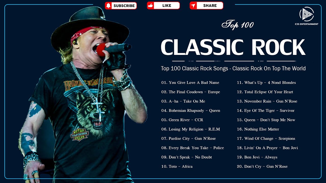 Top 100 Classic Rock Songs On The World Gnr Bon Jovi Aerosmith