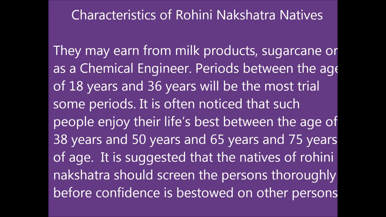 Rohini Nakshatra Characteristics - YouTube