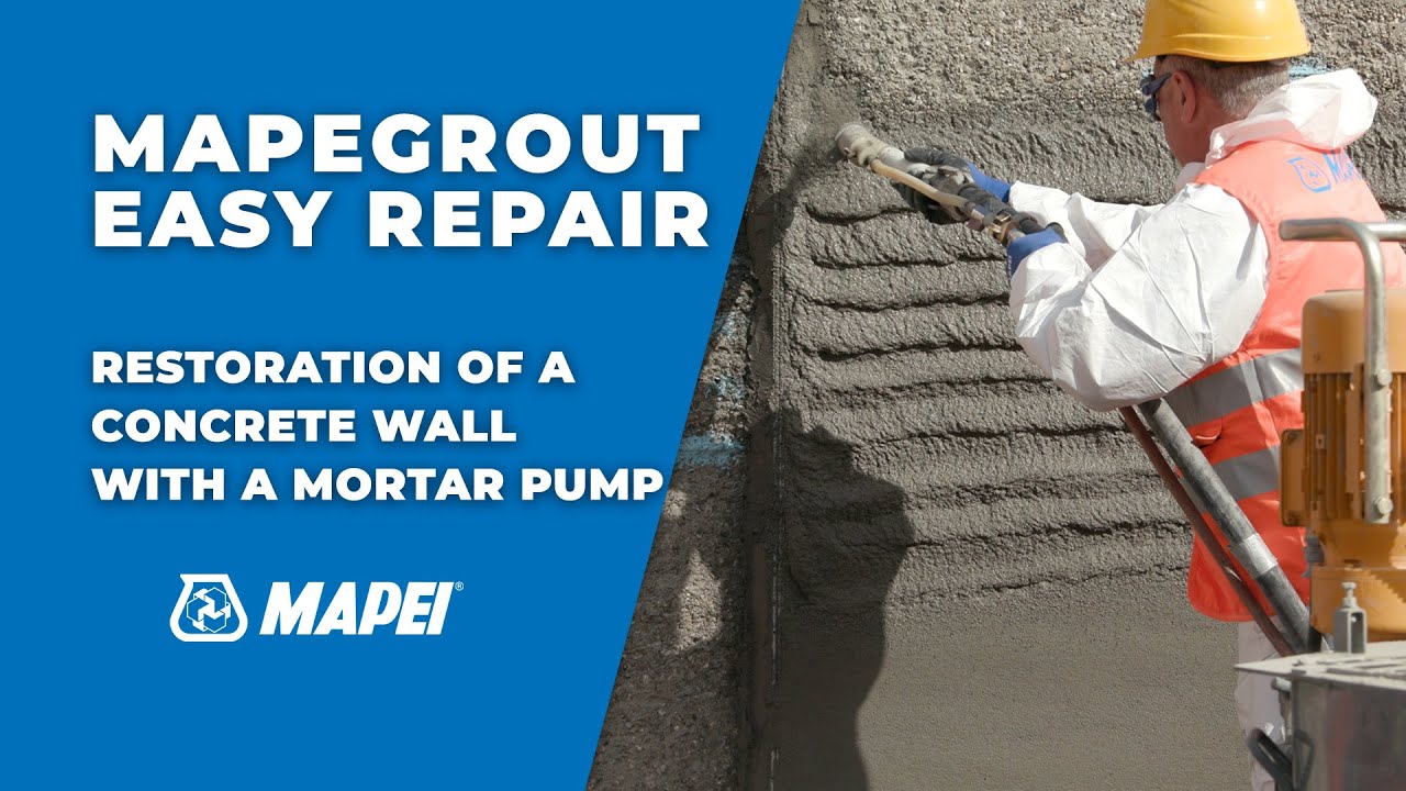 Restoration of a concrete wall with a mortar pump | Mapegrout Easy ...