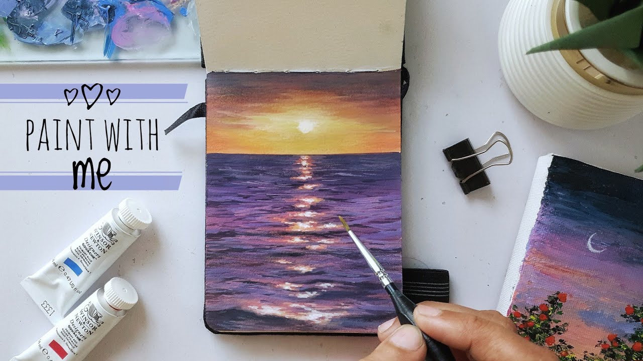 Purple Ocean Gouache painting ||Easy painting for beginners - YouTube