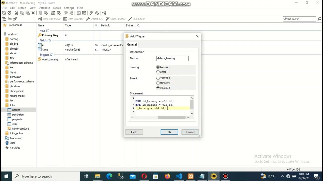 Membuat Trigger di Mysql Front - YouTube