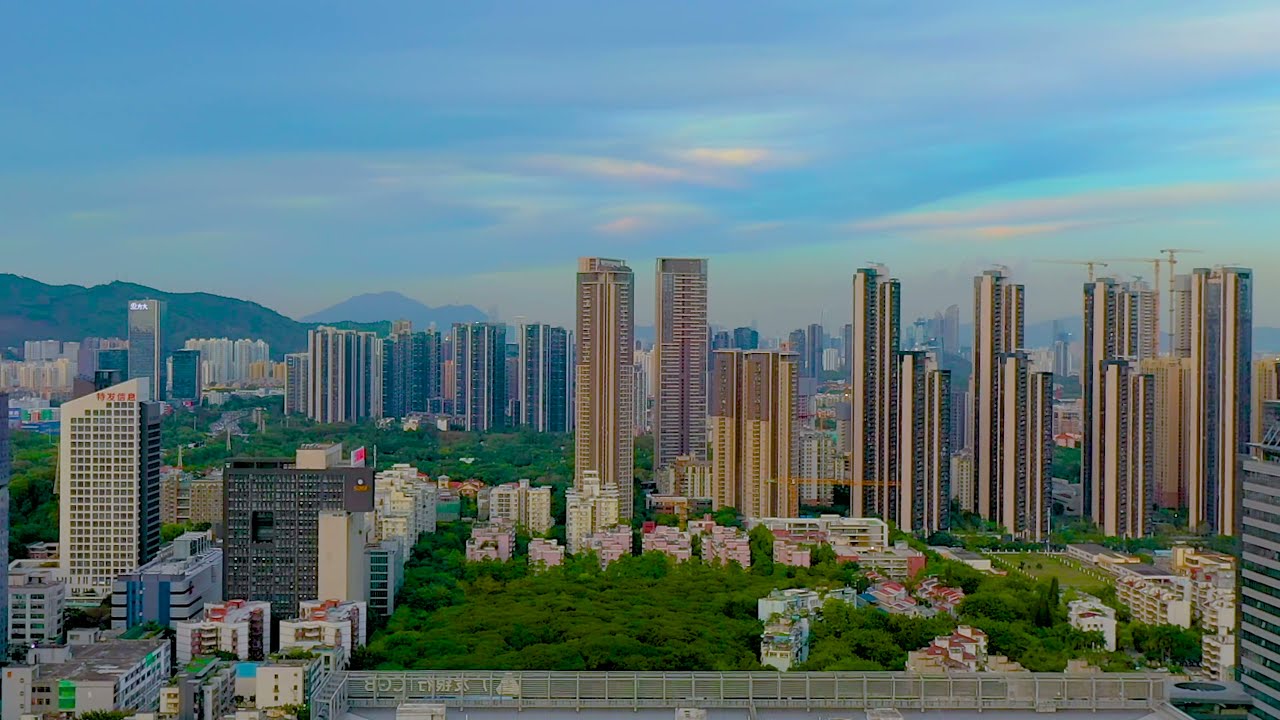 Aerial photography of Shenzhen Science and Technology Park at dusk ...
