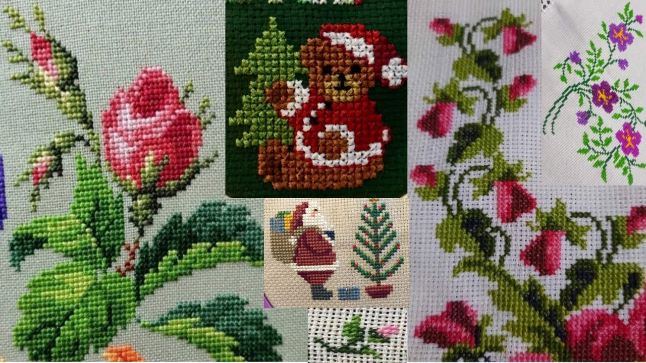 cross stitch embroidery design ideas and flower pattern designs - YouTube