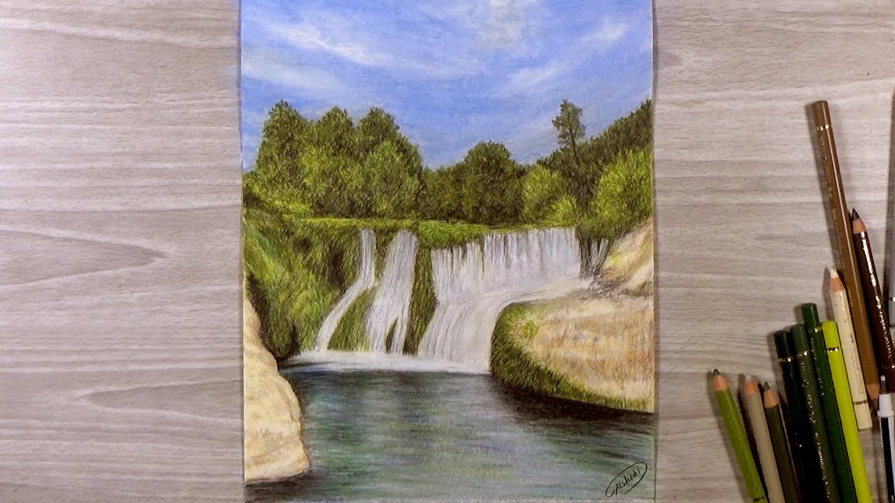 How To Draw A Landscape With Colored Pencils | Real time drawing - YouTube