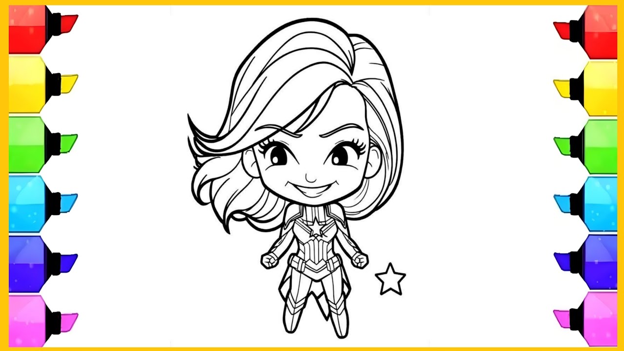 Marvel Coloring Pages for Kids | Captain Marvel Drawing and Coloring ...