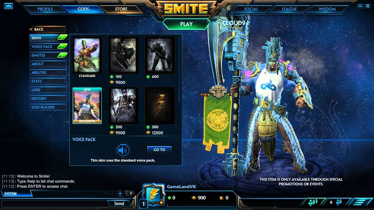 SMITE: Cloud 9 Chaac Store Preview + Emotes - YouTube