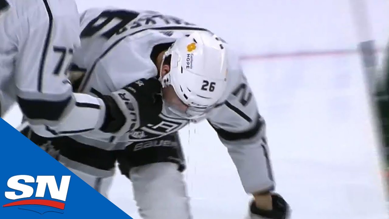 Kings' Sean Walker Bloodied After Taking Slap Shot Directly To Face ...