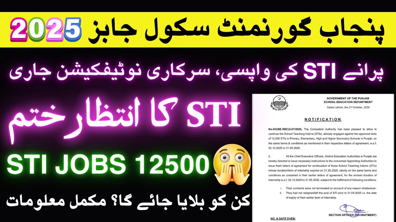 STI Jobs 2025 | Official Notification Issued | 12,500 Teachers Recalled ...