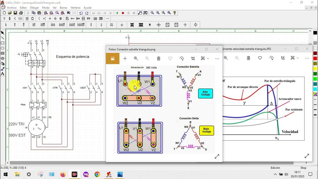 Arranque Estrella triangulo Motor trifásico esquema de control con temporizador Cade SIMU - YouTube