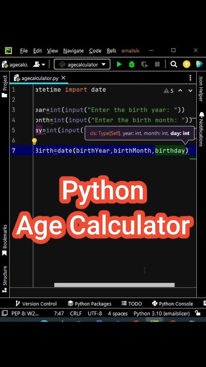 Python Age Calculator Python Tutorials For Beginners Python Agecalculator Youtube
