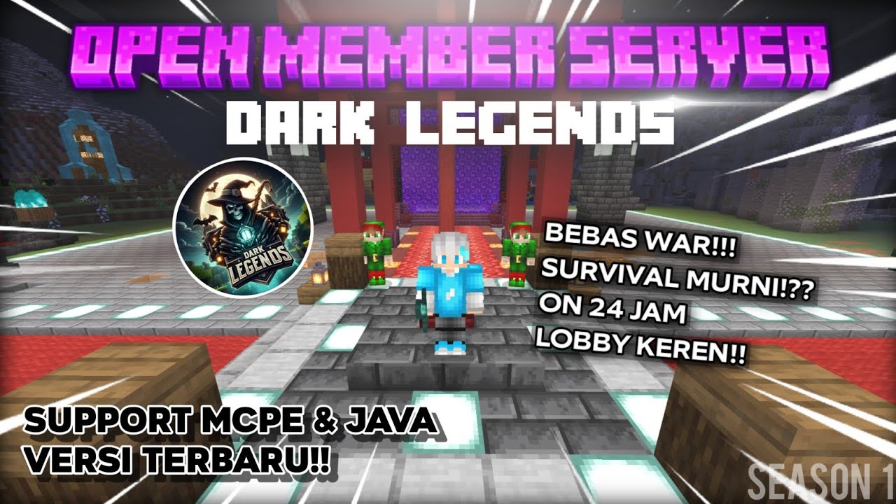 OPEN MEMBER SERVER MINECRAFT TERBARU 2024 (DARK LEGENDS) | Minecraft Server 🔥 - YouTube