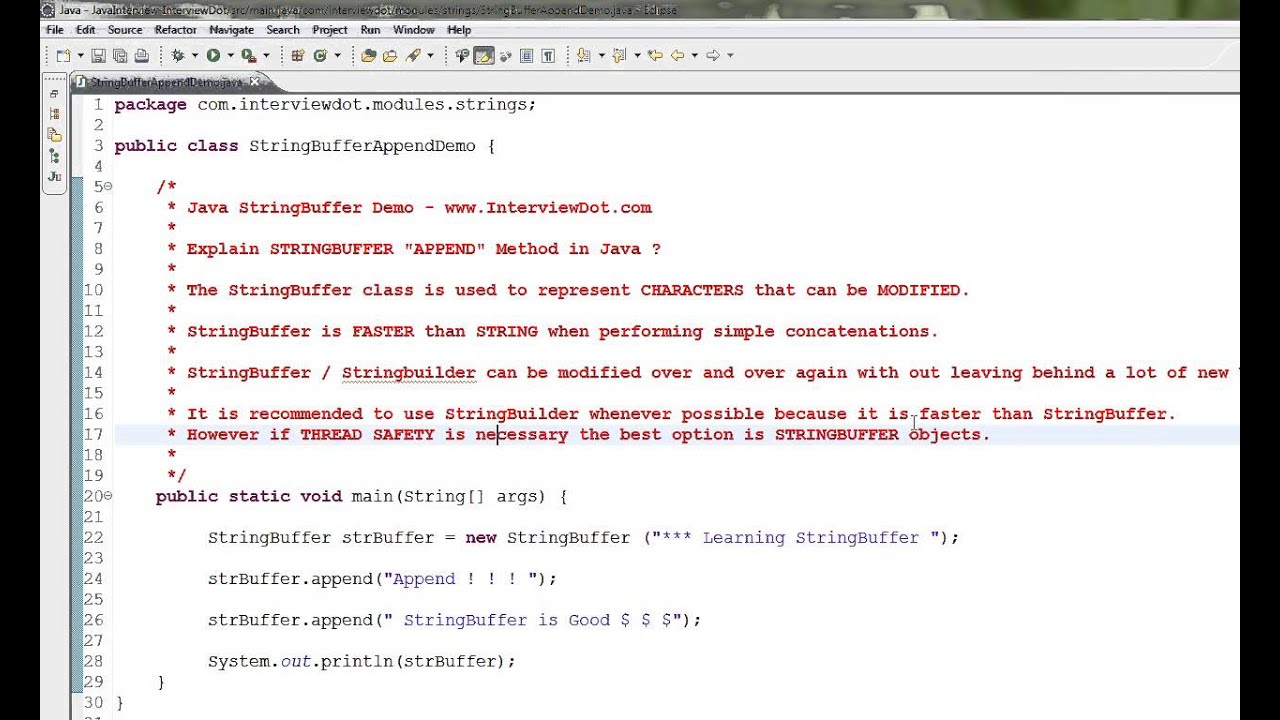 Java Stringbuffer Append Method Demo Youtube
