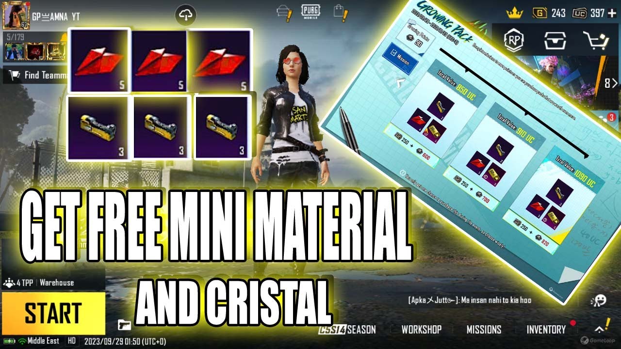 PUBG MOBILE | get free mini material & crystal 😍🤩 | pubg new event ...