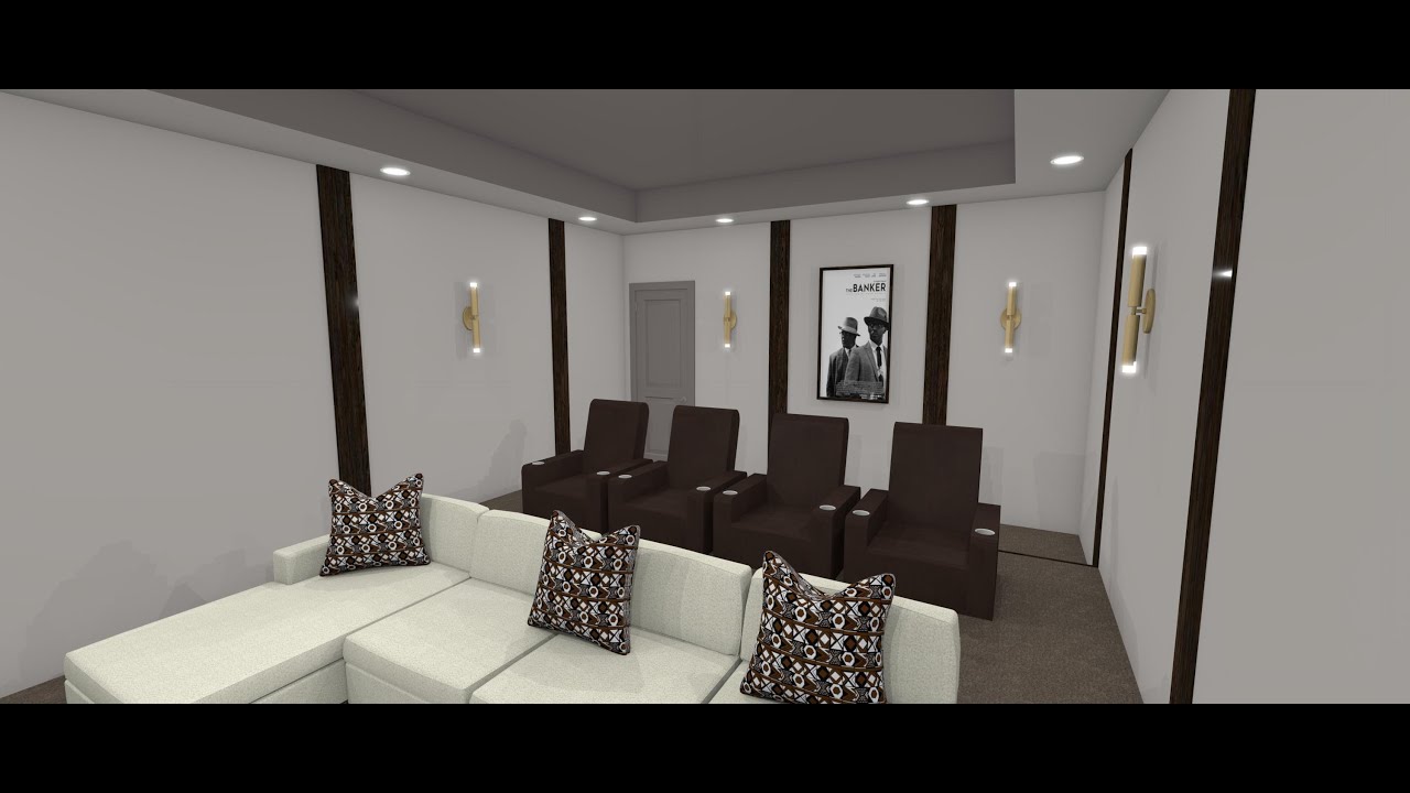 3D Rendering: Tour of basement media room, bar and office - YouTube