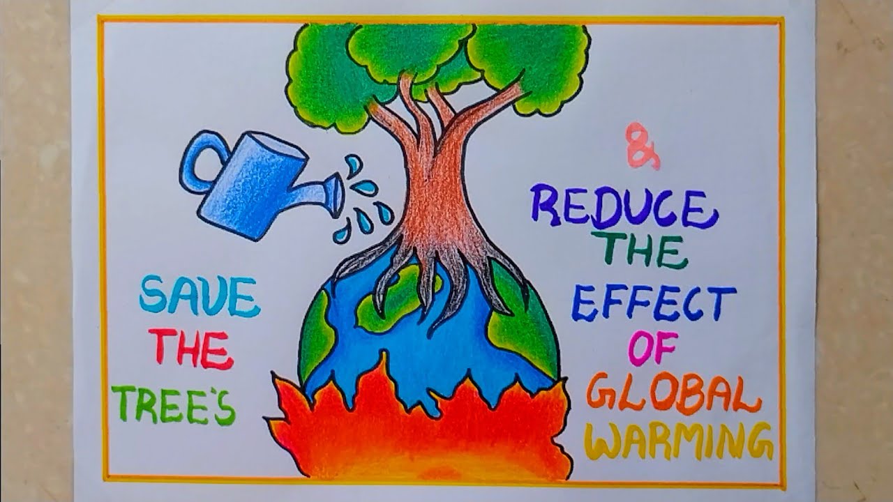 Global Warming||Easy Global Warming poster drawing for childrens ...