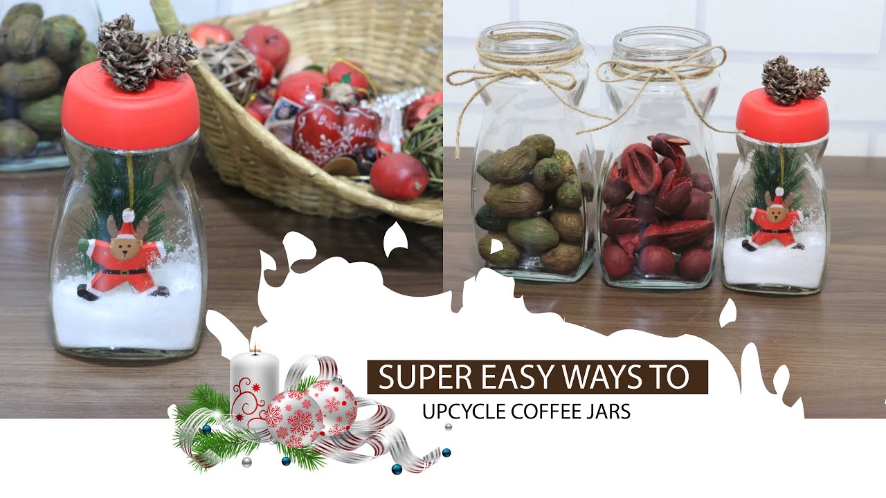 SUPER EASY WAYS TO UPCYCLE COFFEE JARS | CHRISTMAS DECOR - YouTube