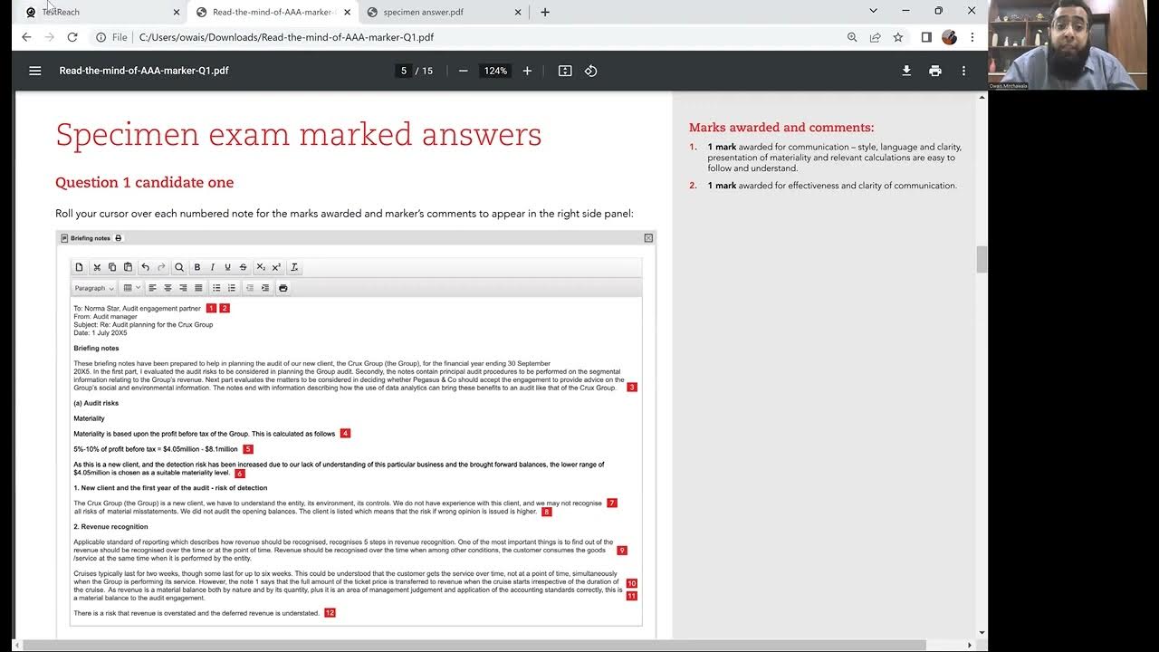 Read the Mind of Marker for Question Number 1 of Specimen exam of Advanced Audit and Assurance ...