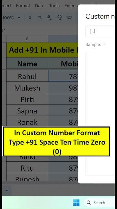 How to add +91 in mobile numbers. set custom number format in google sheet. #exceltips # ...
