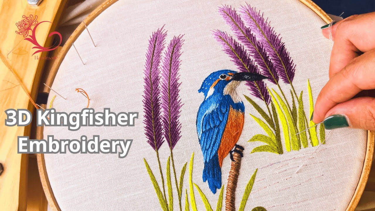 How to Embroider a Realistic 3D Kingfisher | Easy Raised Embroidery ...