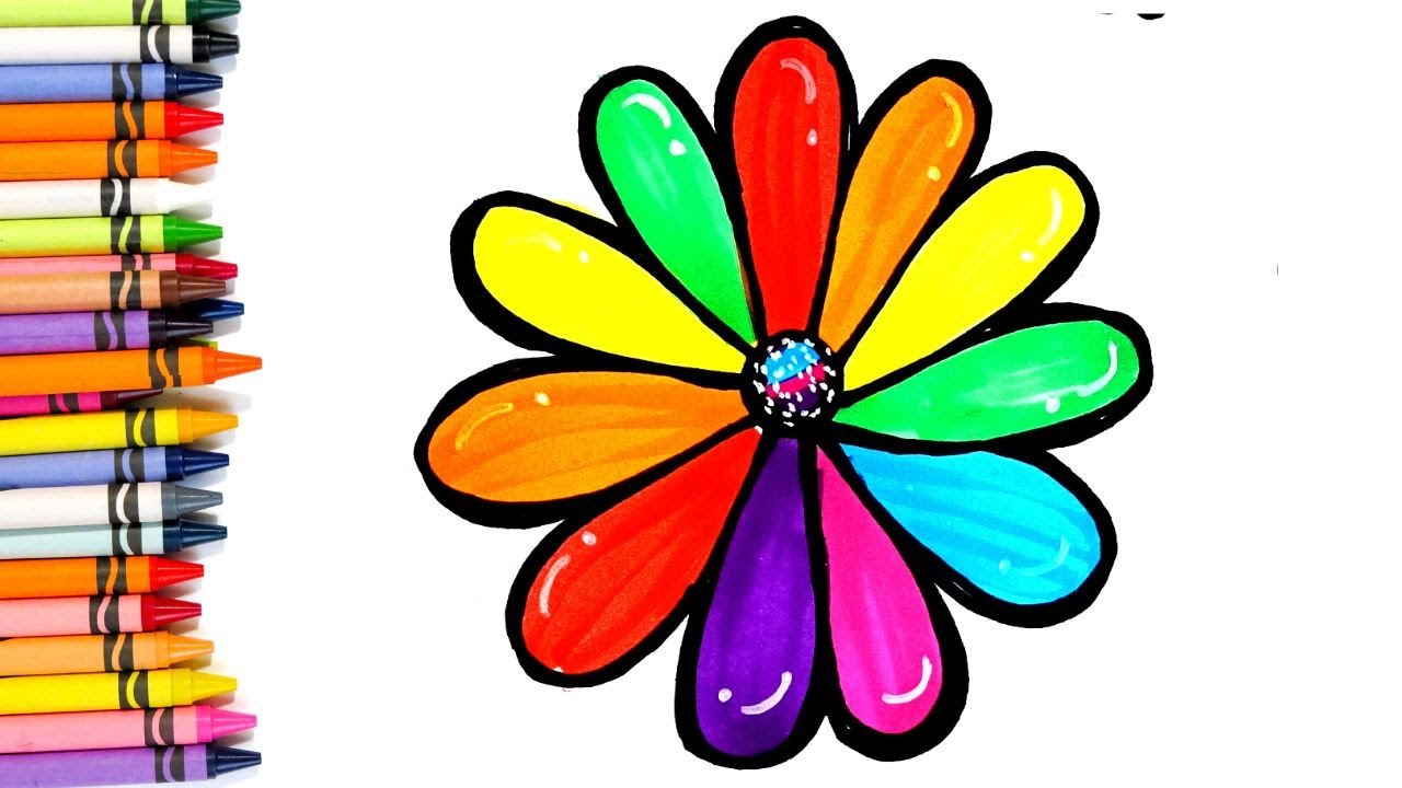 Rainbow Flower Drawing For Little Kids & Toddlers, Rhymes 4 Children ...