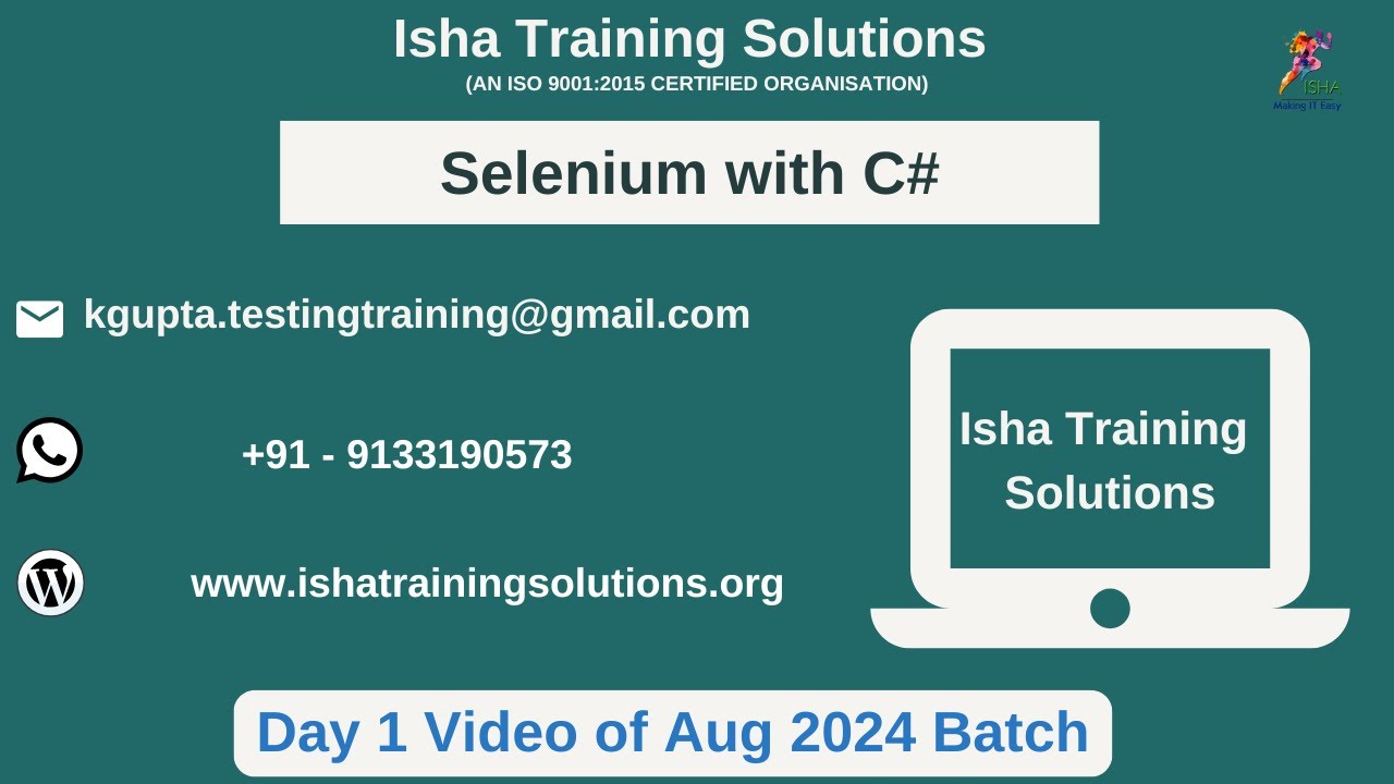 Selenium with C# Day 1 Video On 8th August 2024.Pls WhatsApp/ call on ...