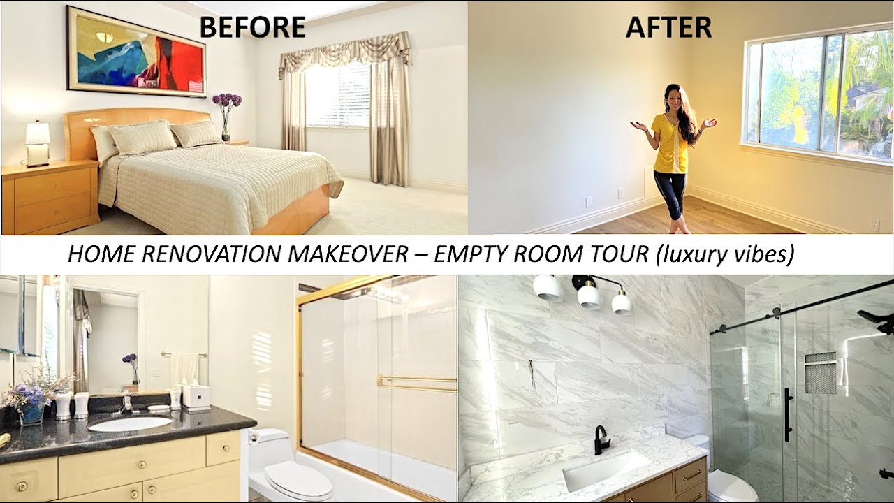 Home Renovation before & after! Bedroom, Small Bathroom Remodel EXTREME ...