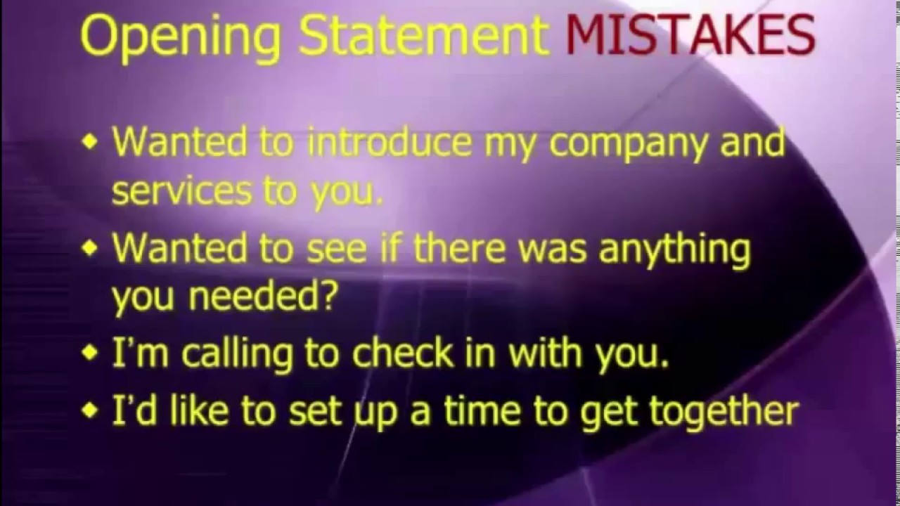 Selling Skills - Crafting a Great Opening Statement - YouTube