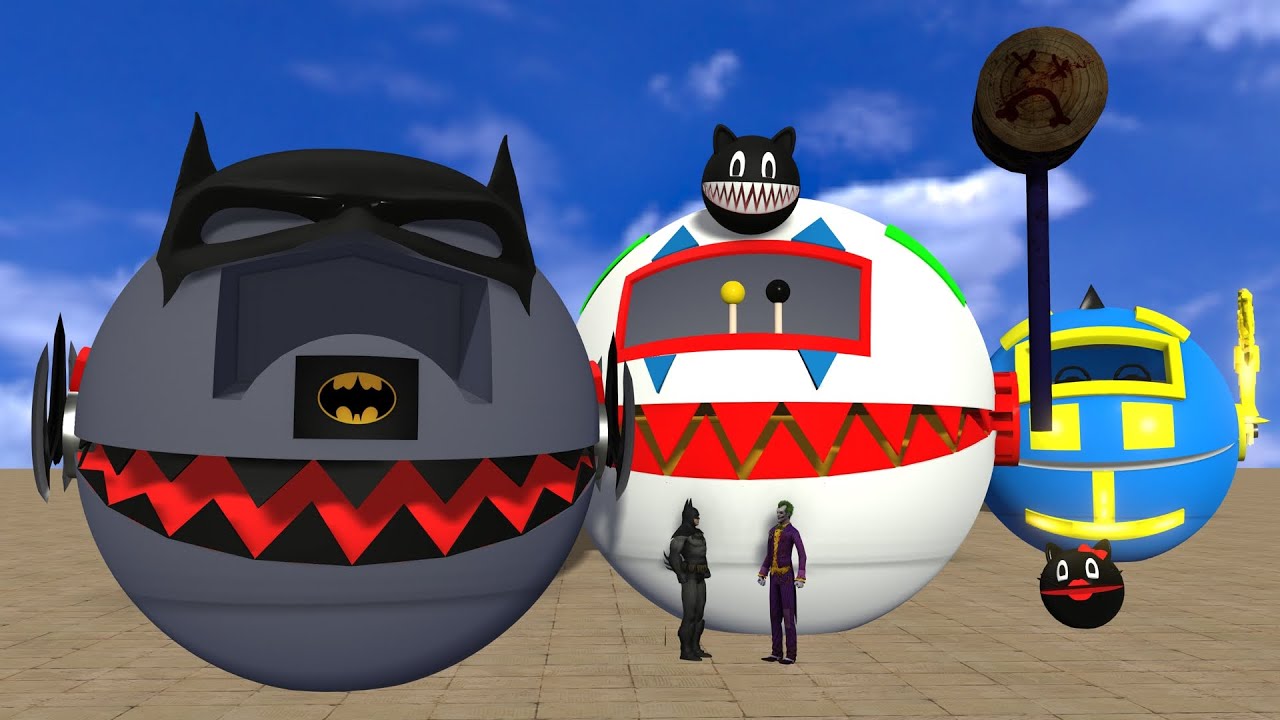 pacman Robot vs Pac Man Cat and Joker Monster vs Batman Robot - YouTube