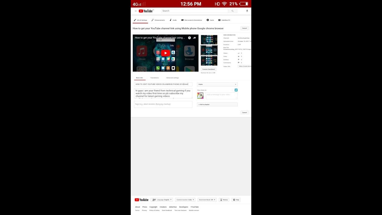 HOW TO: EDIT YOUTUBE VIDEOS ON ANDROID PHONE 2016[hindi] - YouTube