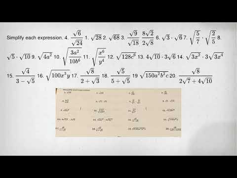 Simplify each expression. 4. (sqrt (6))/(sqrt (24)) 1. sqrt (28) 2. sqrt (68) 3. (sqrt (9 ...