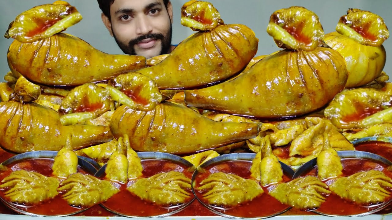 Very Big Skinny Mutton Chusta, Murgir Lal Lal Chal Eating | Chicken ...