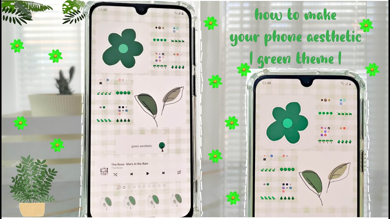 how to make your phone aesthetic | green theme | cute flowers | samsung ...